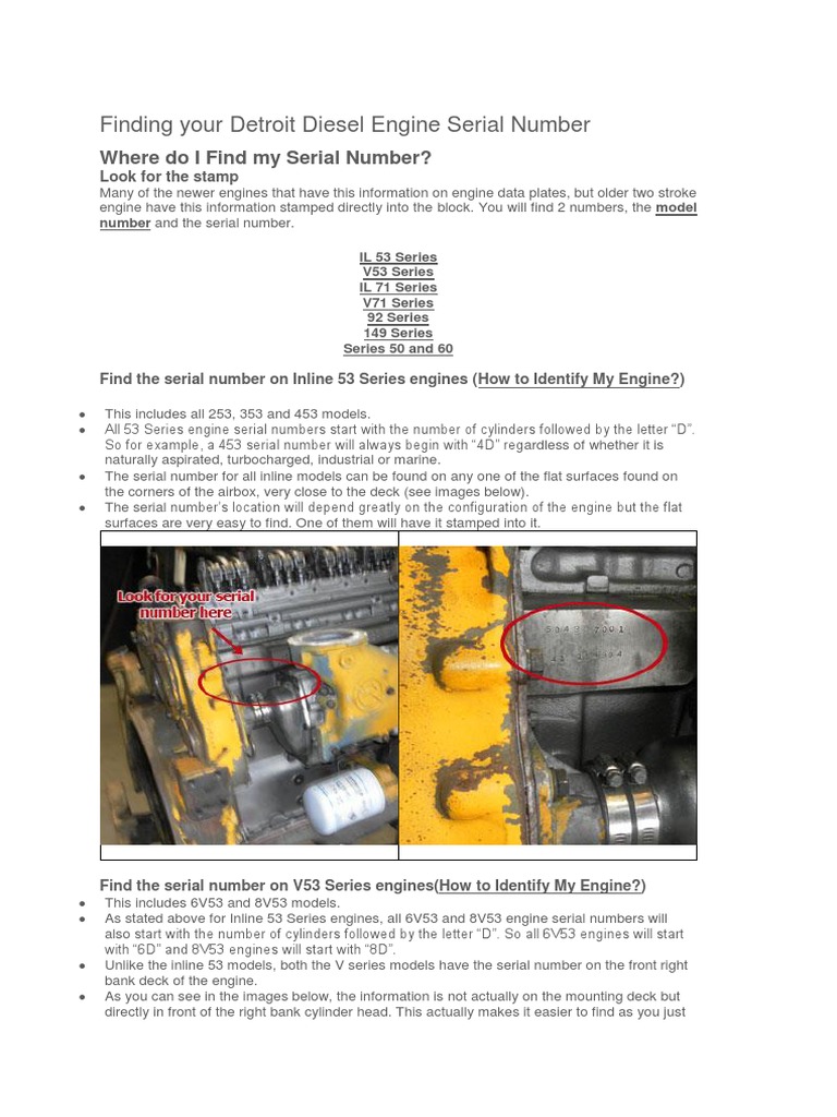 Finding Your Detroit Diesel Engine Serial Number | PDF | Cylinder ...