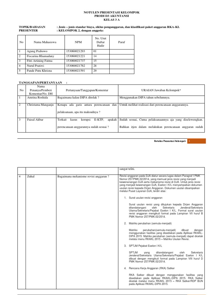 Format Notulen Presentasi Kelompok | PDF