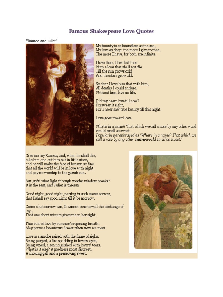 Famous Shakespeare Love Quotes | PDF | Poetry
