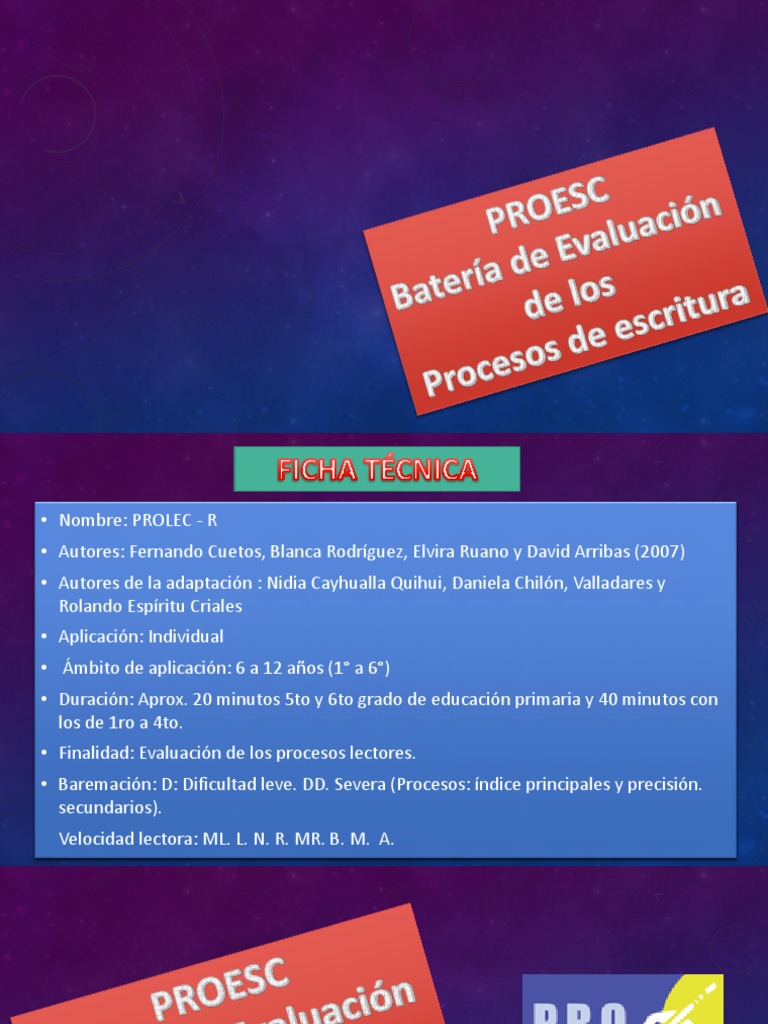 Evaluación de los procesos lectores y escritores: Análisis de la batería PROESC | PDF | Palabra ...