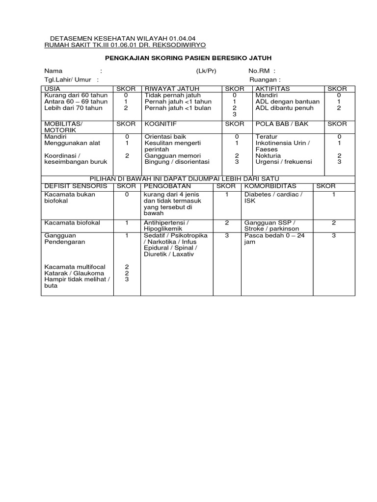 Skoring Pasien Risiko Jatuh | PDF | Kesehatan Holistik | Sains & Matematika