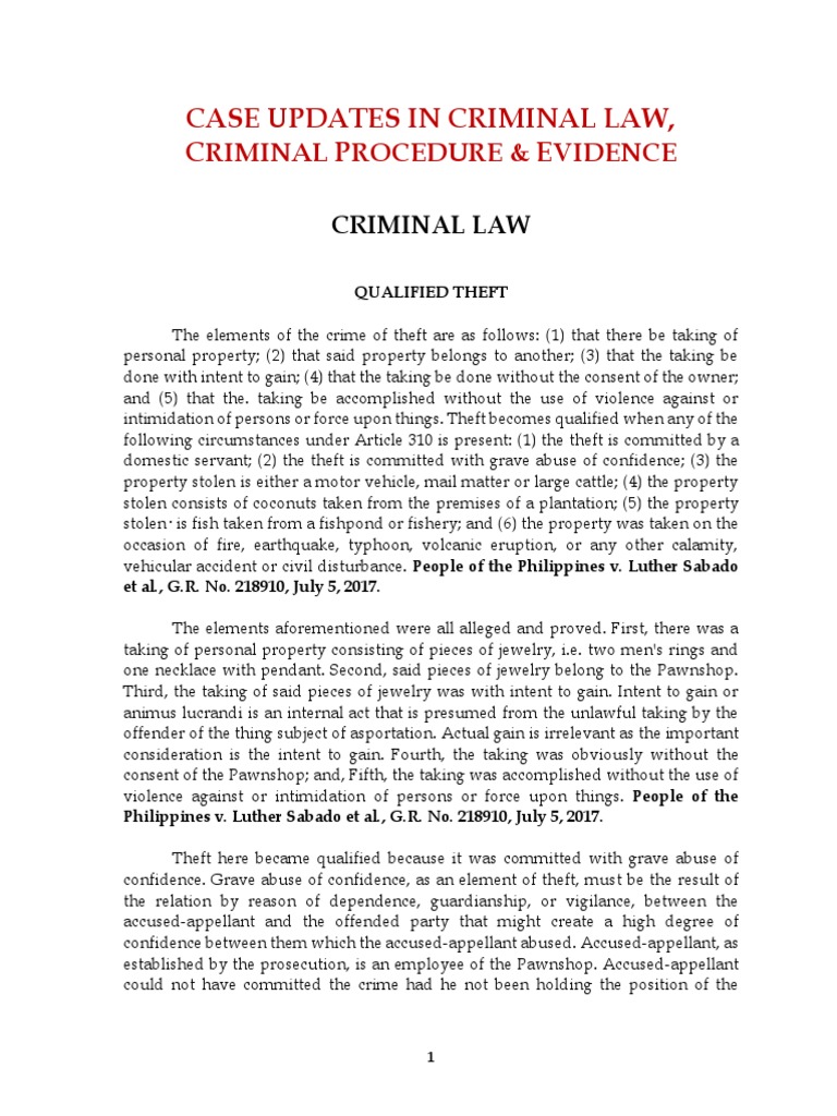 Criminal Law Case Updates 2017 | PDF | Insanity Defense | Rape