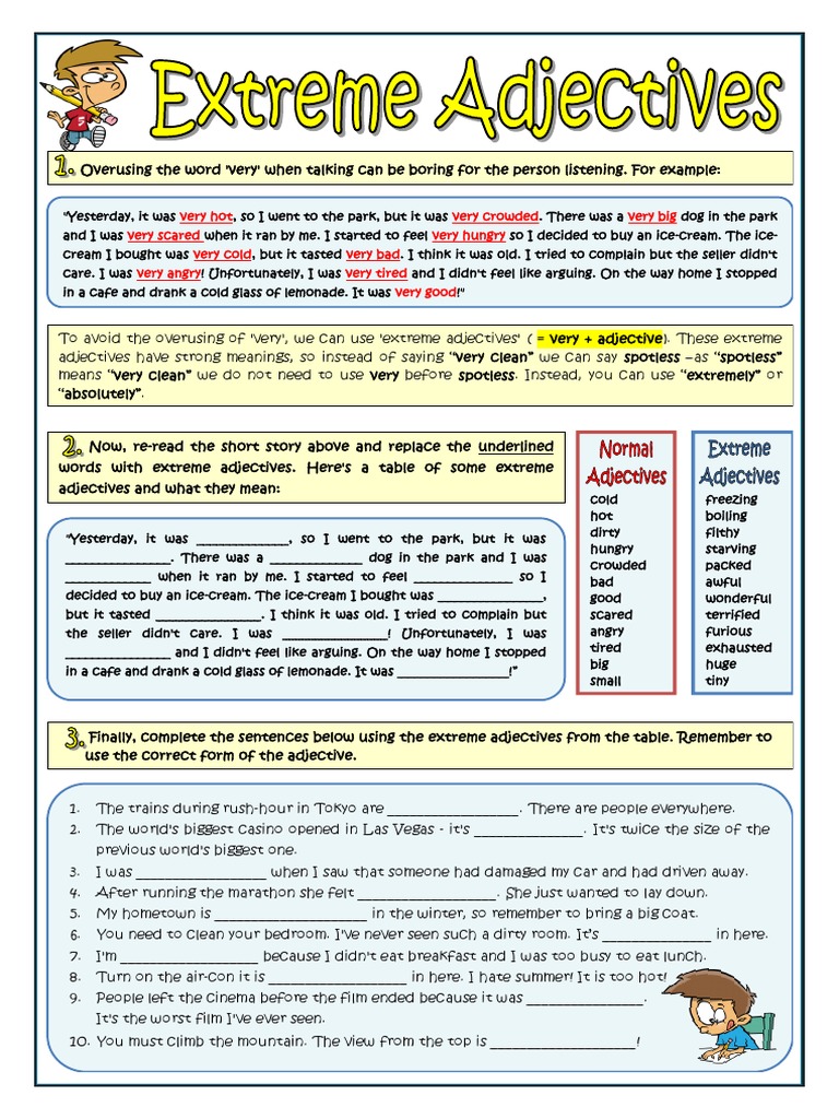 Extreme Adjectives Practice Worksheet | PDF