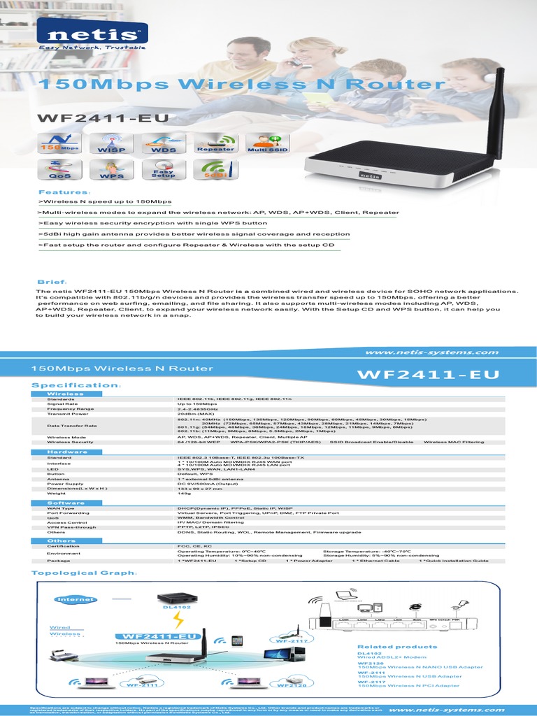 Netis WF2411-EU Datasheet V1.0 | PDF | Ieee 802.11 | Wireless Lan