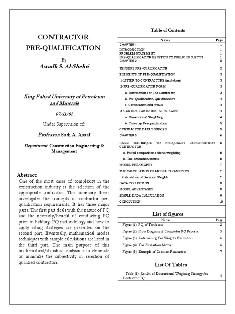 Contractor Pre-Qualification PDF | PDF | Construction Bidding | General ...