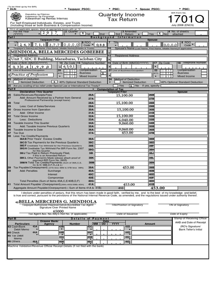1701Q BIR Form PDF | PDF | Tax Deduction | Income Tax