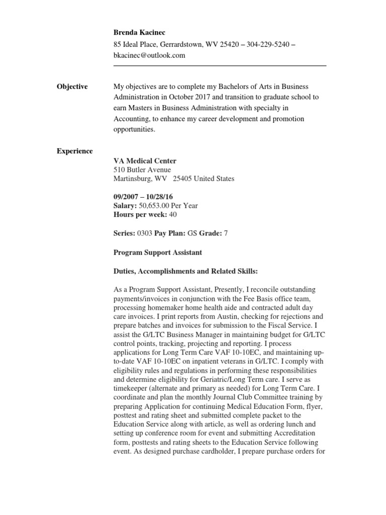 Kacinec Brenda Resume | PDF | Veterans Health Administration | Home Care