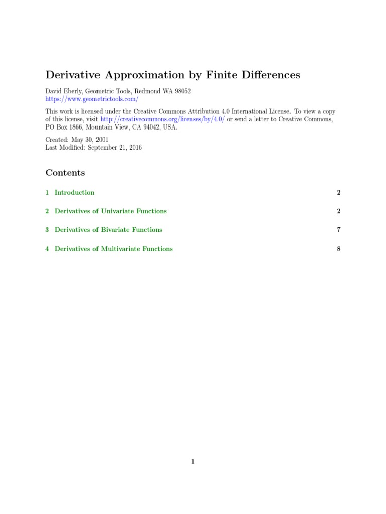Approximating Derivatives Through Finite Differences: Methods for ...
