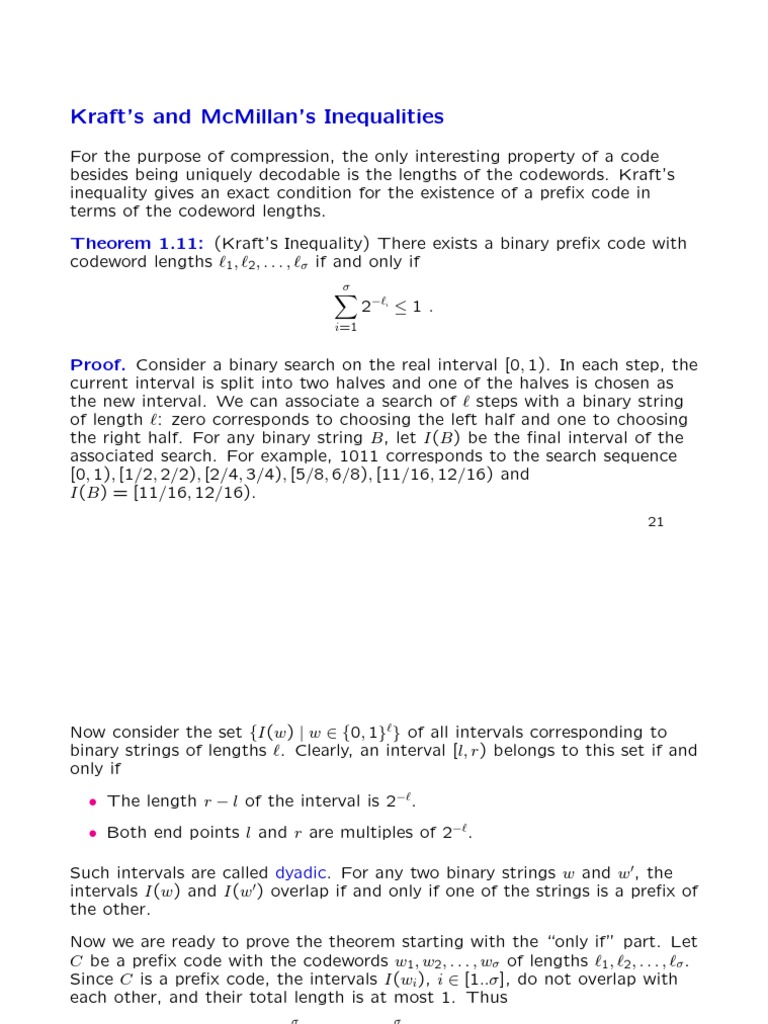 Kraft's Inequality and McMillan's Inequality: Characterizing Uniquely Decodable Prefix Codes ...