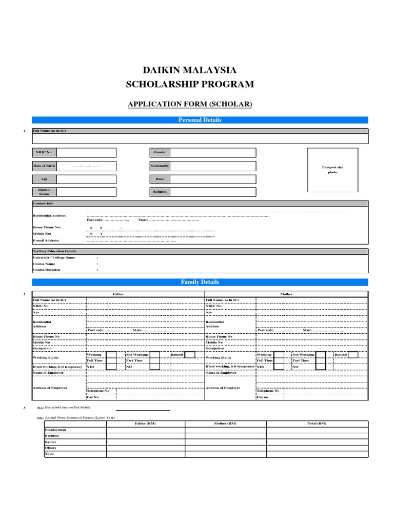 Daikin Malaysia Group Scholarship Application Form PDF | Download Free PDF | Disability | Employment