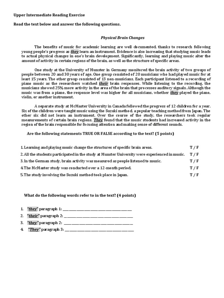 A+ Reading Exercise | PDF | Music Education | Learning