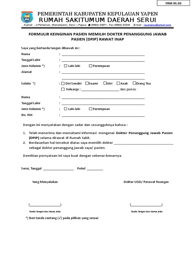05.03 Formulir Pasien Memilih DPJP | PDF