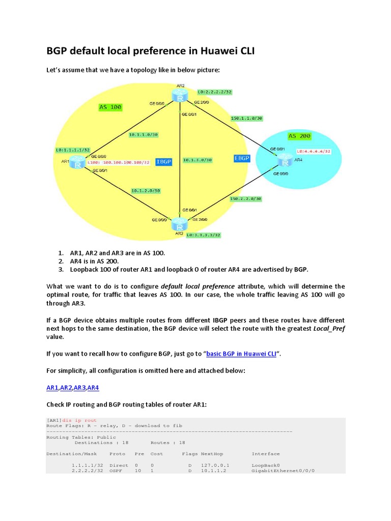 BGP Default Local Preference in Huawei Cli | PDF | Router (Computing) | Routing