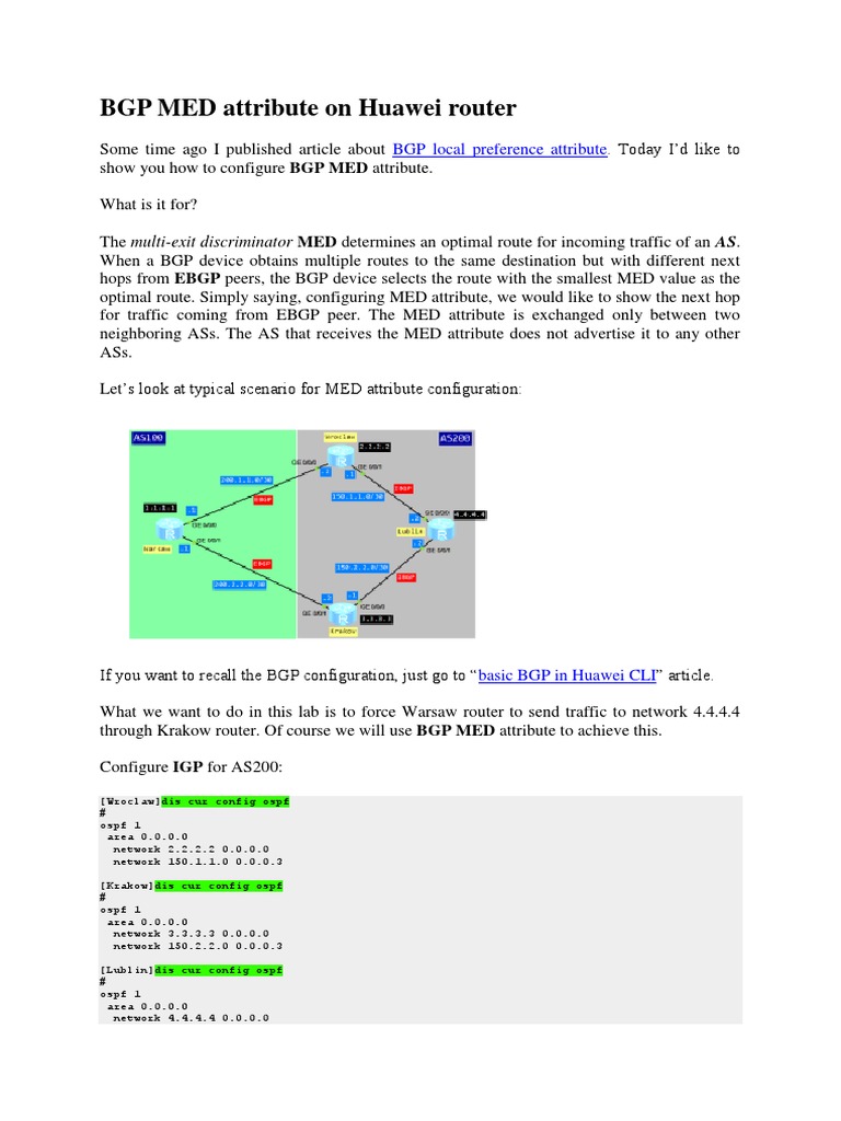BGP Med Attribute On Huawei Router | PDF | Router (Computing) | Routing