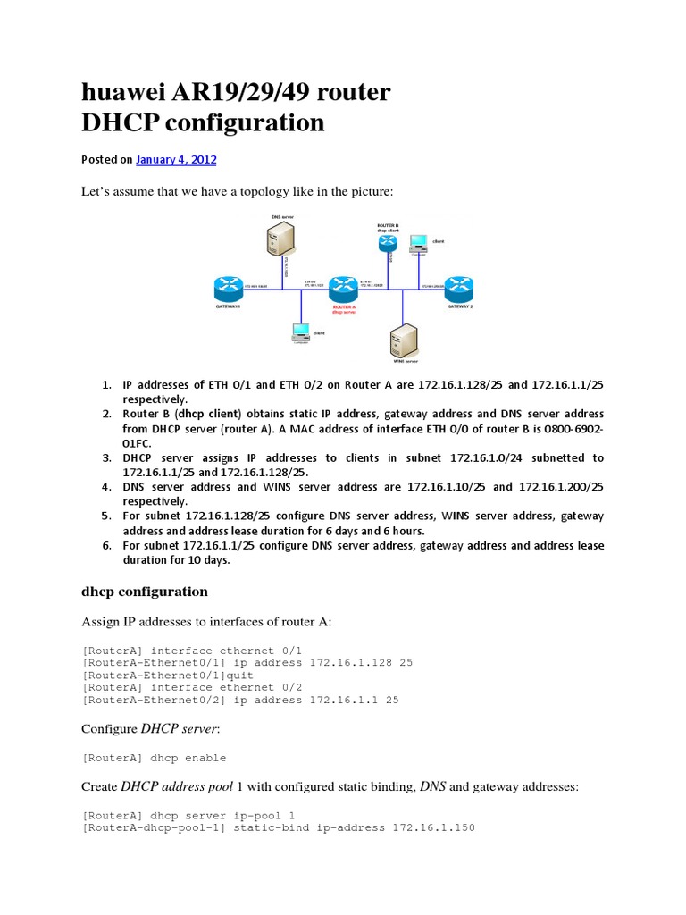Huawei Ar19 29 49 Router DHCP Configuration PDF | PDF | Ip Address | Router (Computing)