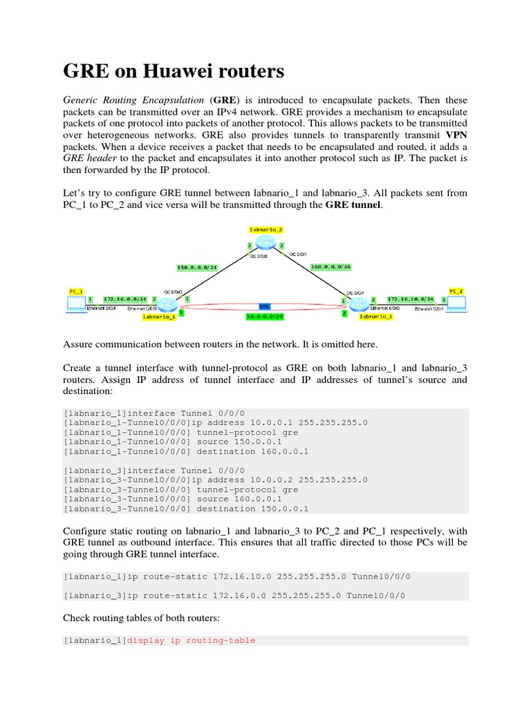 GRE On Huawei Routers | PDF | Network Packet | Router (Computing)