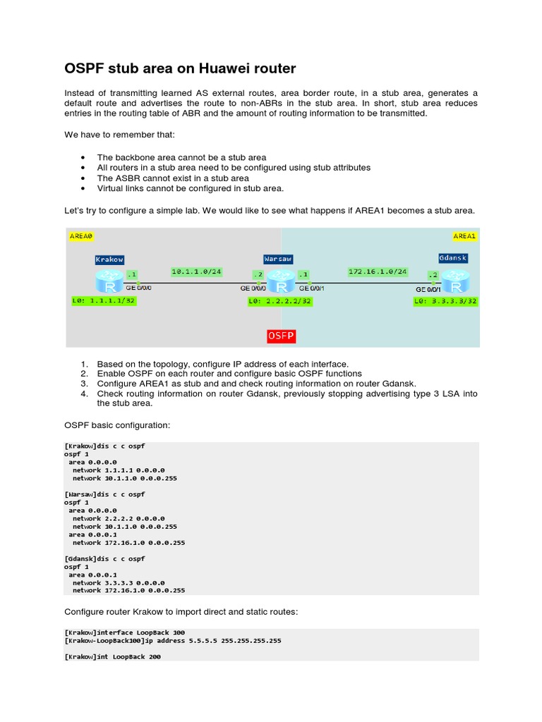 Configuring OSPF Stub Area on Huawei | PDF | Routing | Computer Network