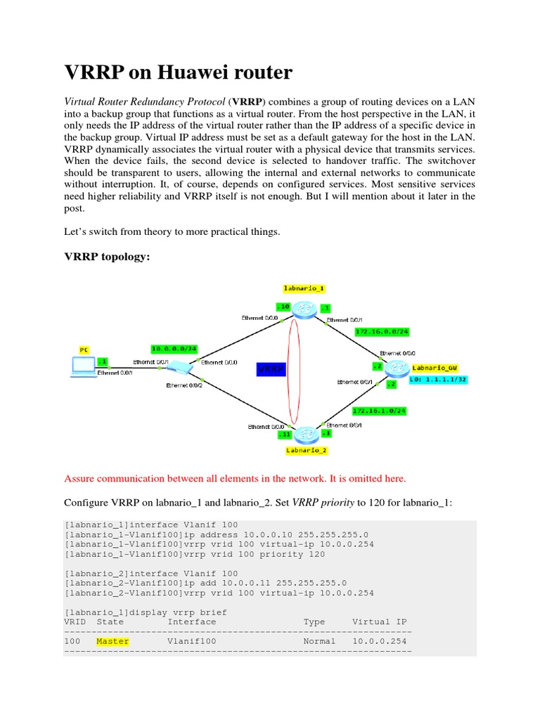 VRRP On Huawei Router PDF | Download Free PDF | Computer Data | Computer Network