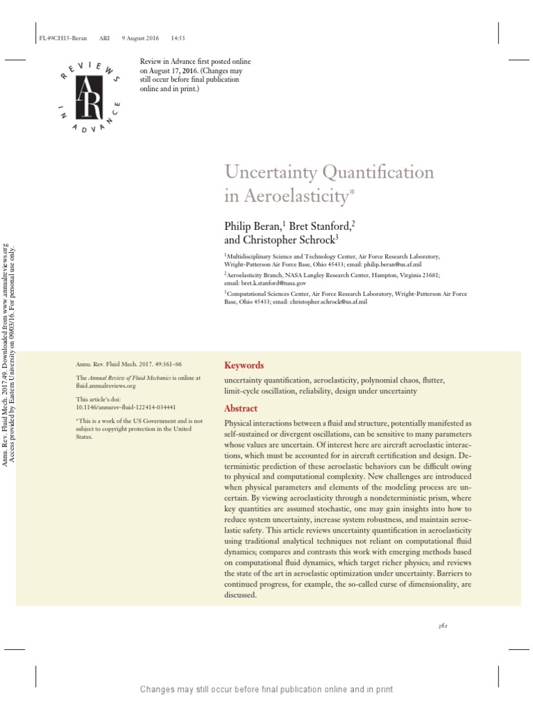 Uncertainty Quantification in Aeroelasticity: Philip Beran, Bret Stanford, and Christopher ...