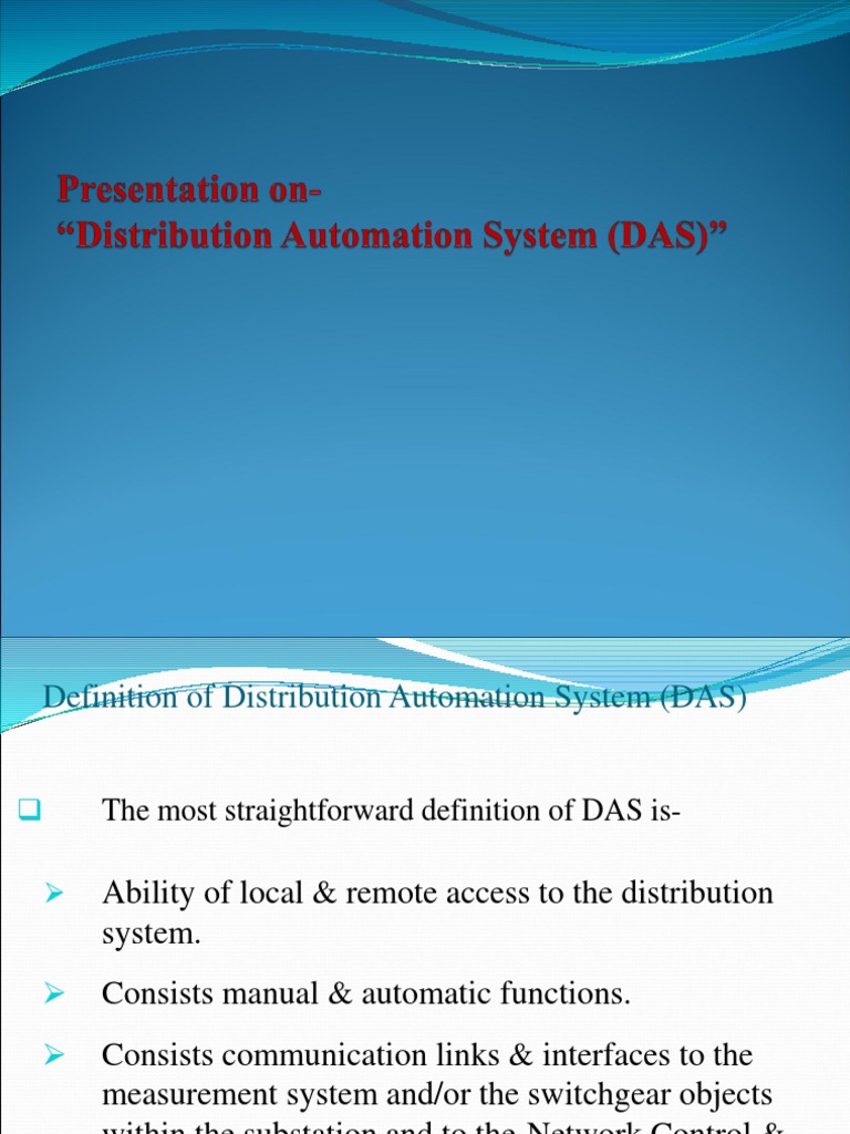 Presentation On Distribution Automation System Das Pdf Electrical Substation Electric