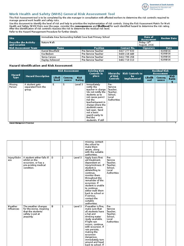 Nature Walk Risk Assessment | PDF | Occupational Safety And Health ...