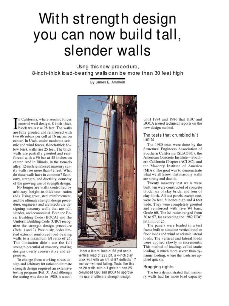 Slender Walls (James E. Amrhein) | PDF | Strength Of Materials | Masonry