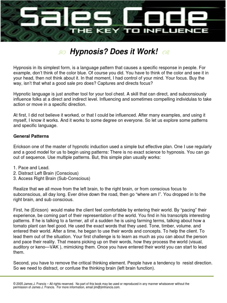 Hypnotic Language Pdf Pdf Hypnosis Thought