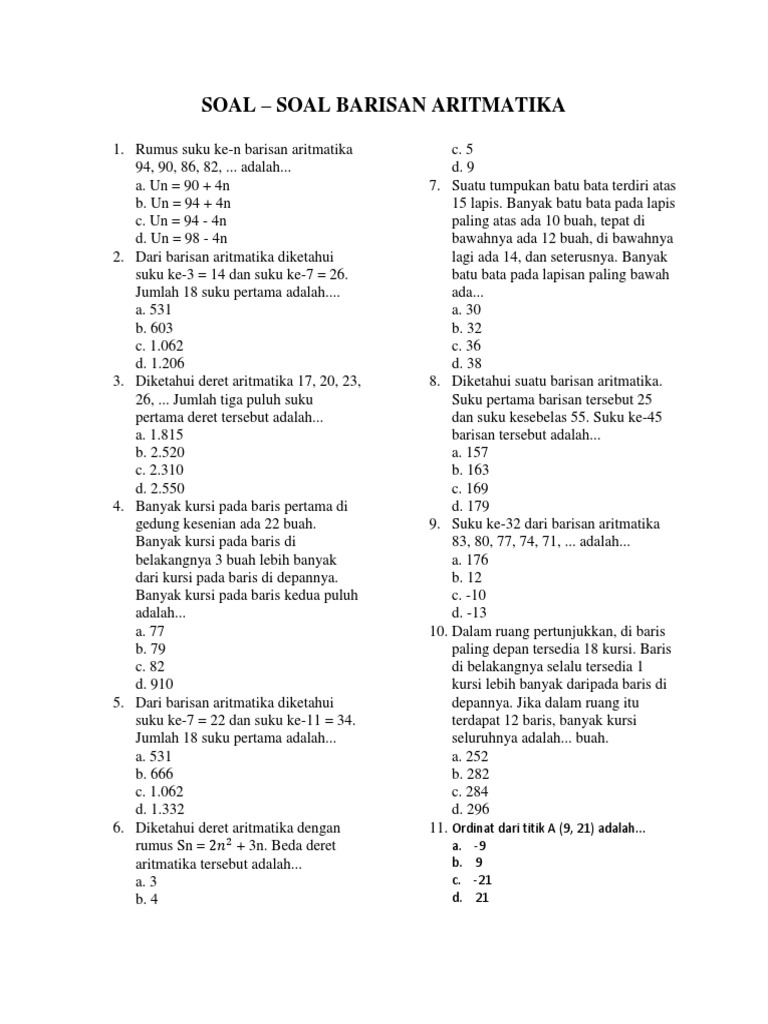 Soal Barisan Aritmatika | PDF