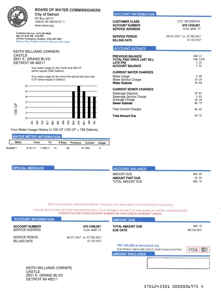 9114 Ward Water Bill | PDF | Water Supply | Hydraulic Engineering