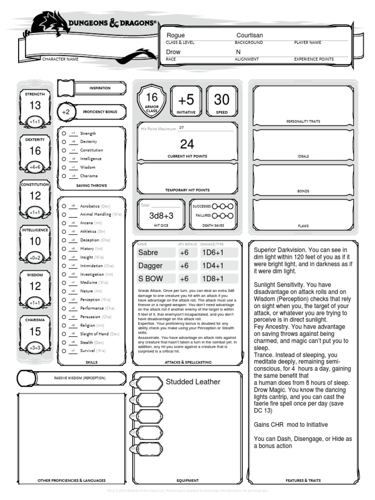 Mega Drow Rogue 3 | D20 System | Gary Gygax Games