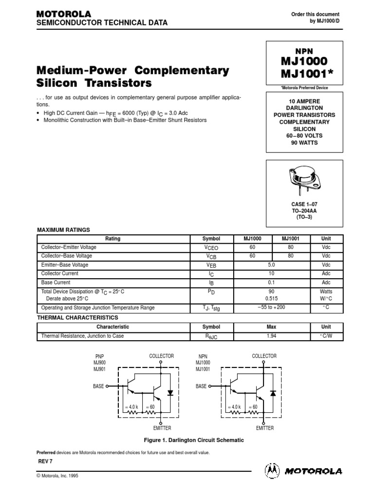 MJ1000-Motorola Inc | Bipolar Junction Transistor | Transistor