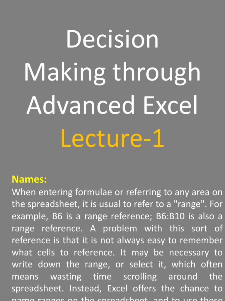 Advanced Excel Lecture 01 | PDF | Microsoft Excel | Spreadsheet