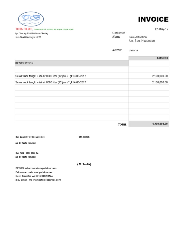 Invoice for Water Tanker Rental | PDF