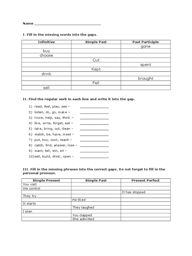 Irregular Verb Test 1 | PDF | Verb | Grammar
