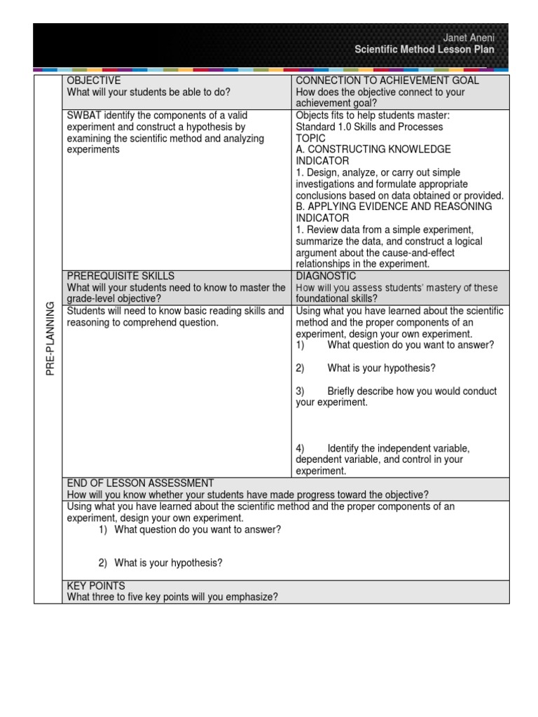 Scientific Method Lesson Plan: Janet Aneni | Download Free PDF ...