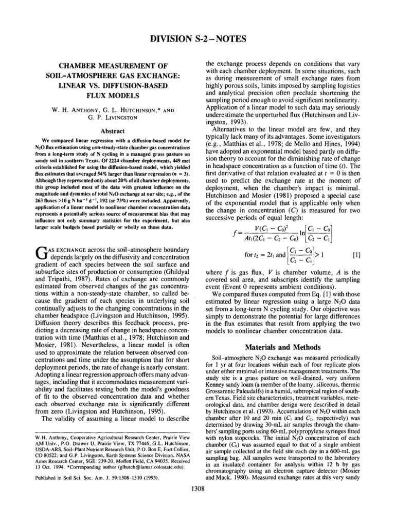 Division S-2-Notes: Chamber Measurement of Soil-Atmosphere Gas Exchange ...