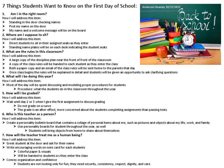 First Day of School: Student FAQs | PDF