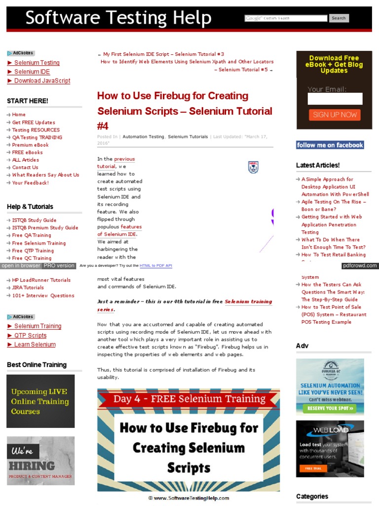 WWW Softwaretestinghelp Com Firebug For Selenium Scripts Sel | PDF ...