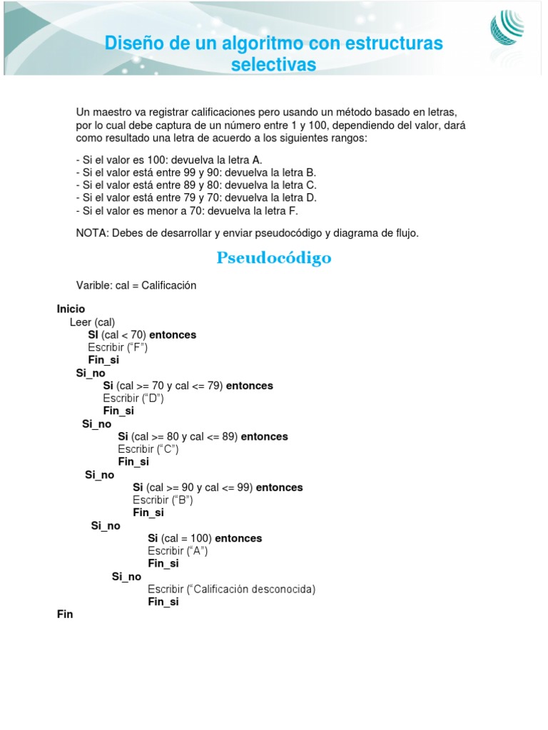 Diseño de Un Algoritmo Con Estructuras Selectivas | PDF | Algoritmos | Algoritmos y Estructuras ...