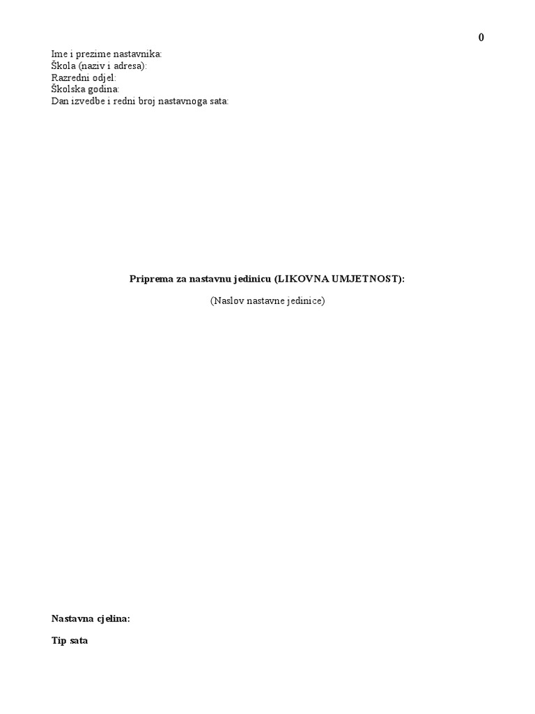 Priprema Za Nastavni Sat - Obrazac | PDF
