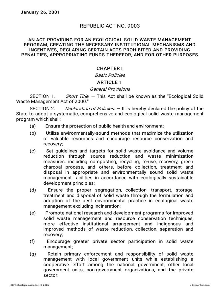 RA9003 Solid Waste | PDF | Waste Management | Municipal Solid Waste