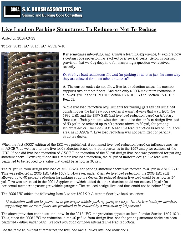 Live Load Reduction for Parking Structures | PDF | Structural Load