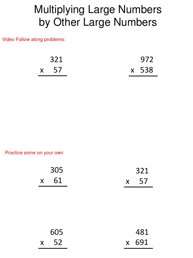 Step-by-Step Large Number Multiplication | PDF | Multiplication ...