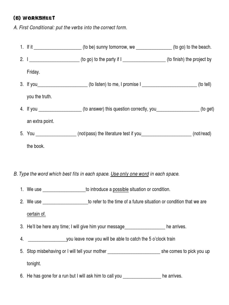 A. First Conditional: Put The Verbs Into The Correct Form | PDF