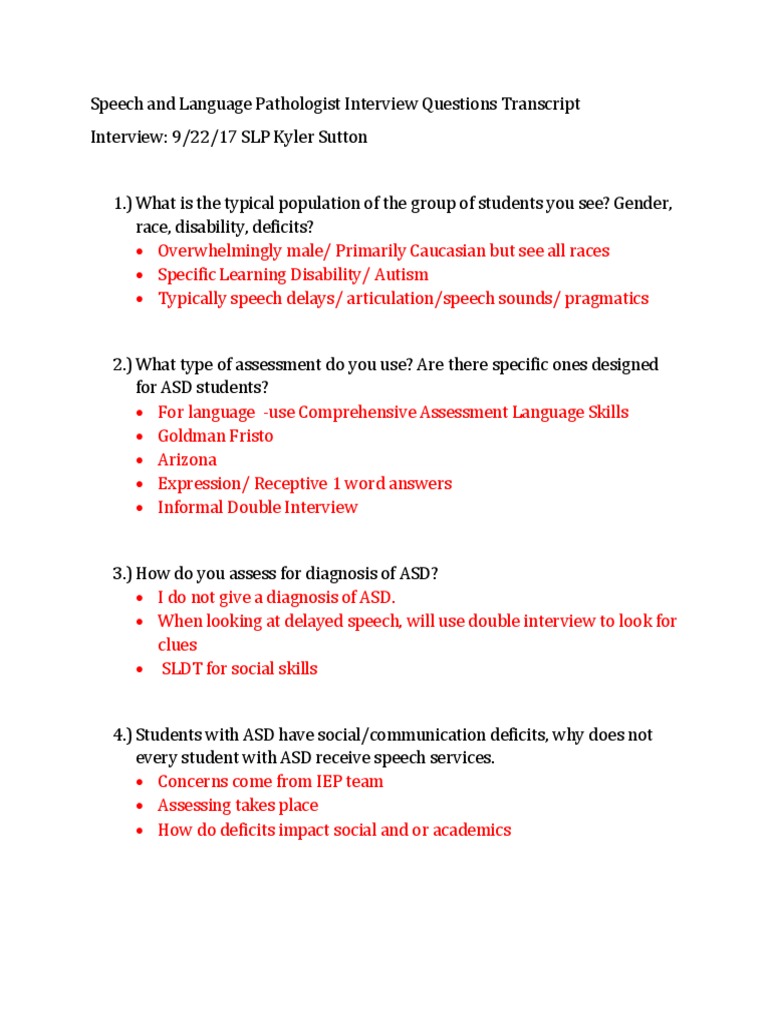 Speech and Language Pathologist Questions | PDF | Autism Spectrum ...