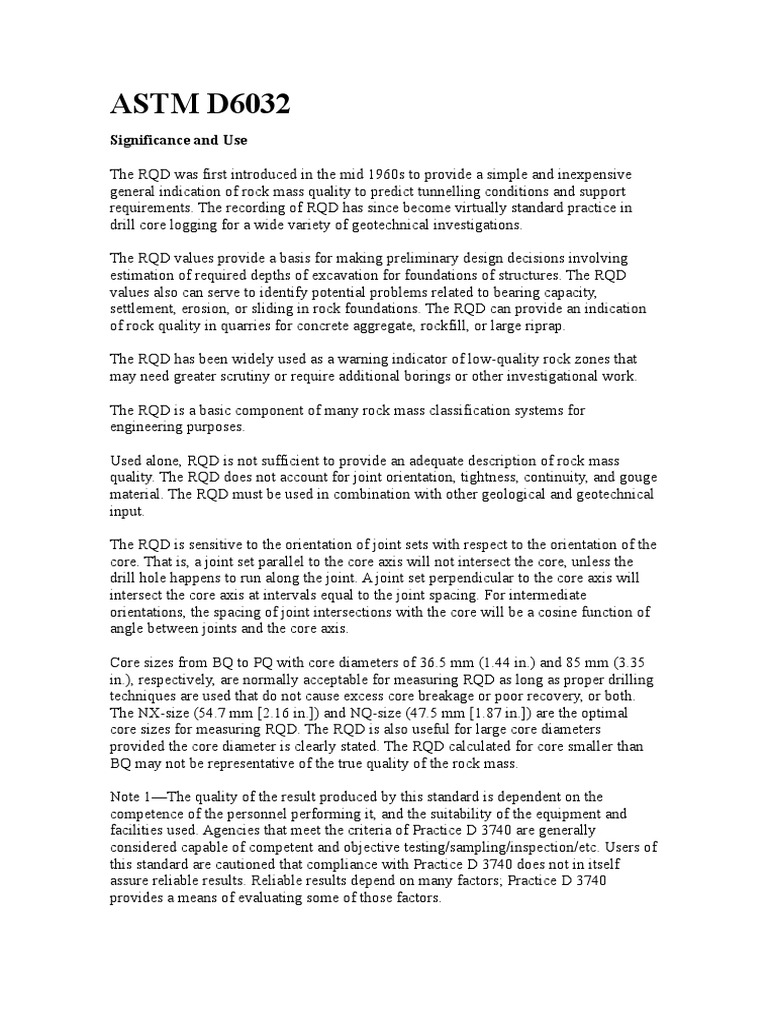 RQD Astm d6032 | PDF | Geotechnical Engineering | Nature