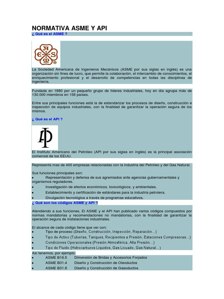 Normativa Asme y API | Petróleo | Caldera