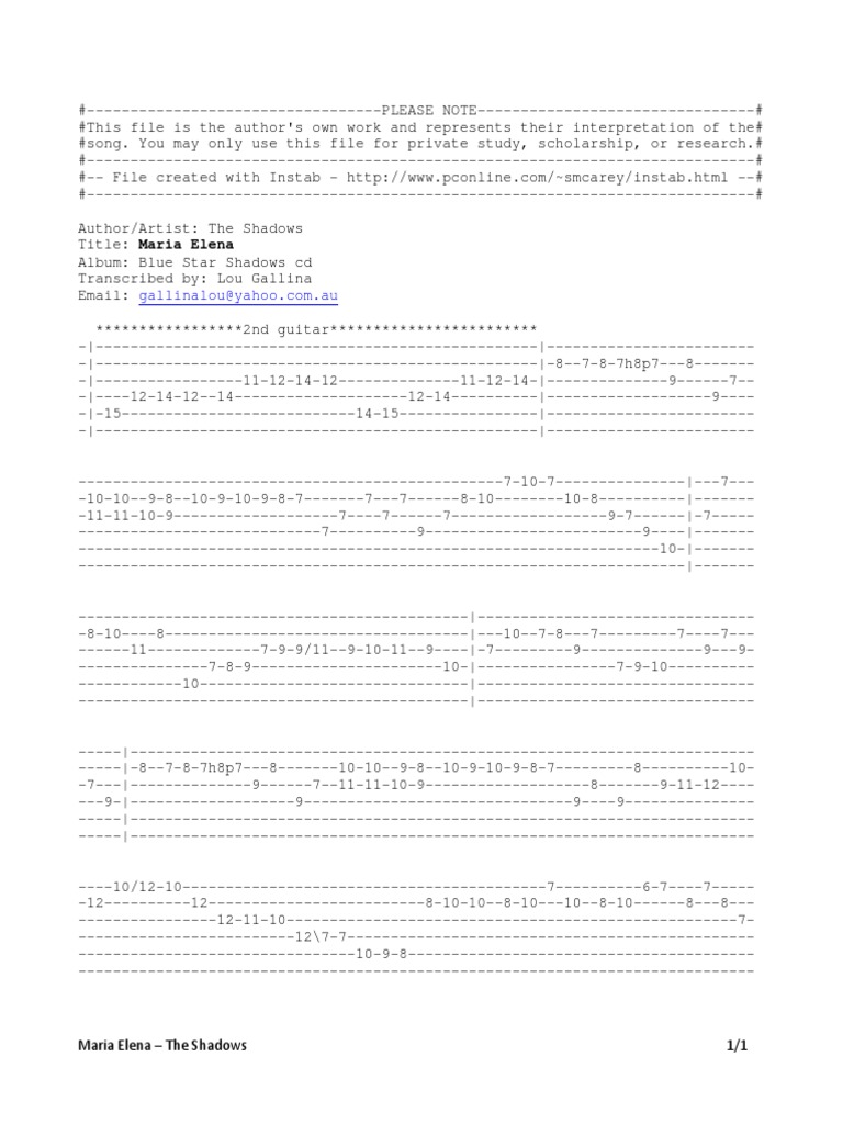 Maria Elena The Shadows Tab | PDF | Albums | Recorded Music