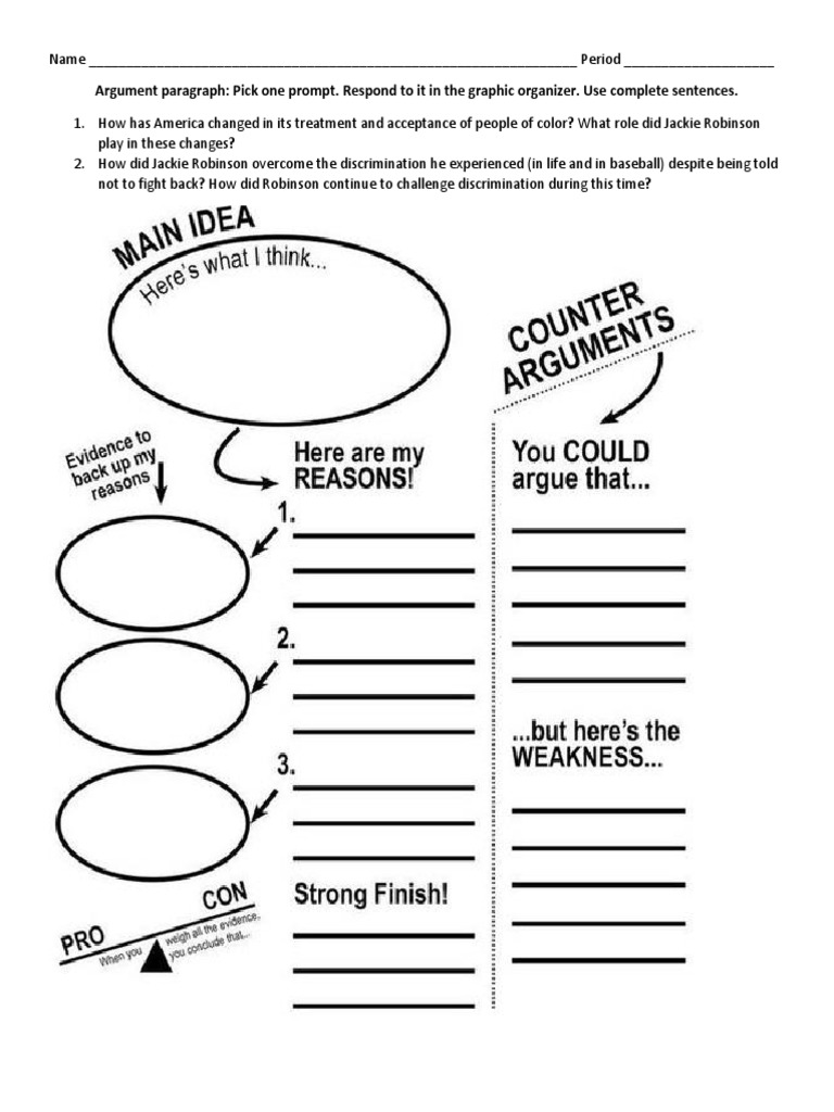Argument Paragraph Graphic Organizer Jackie Robinson | PDF