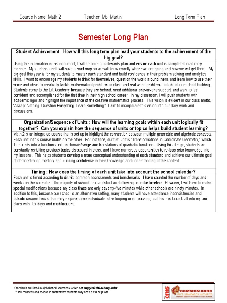 Long Term Plan | PDF | Educational Assessment | Quadratic Equation